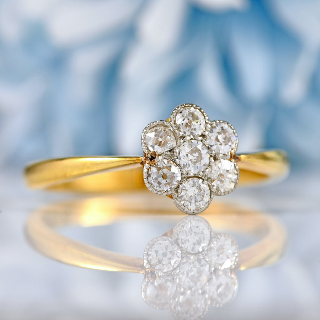 Art Deco 18ct Gold & Platinum Seven-Stone Diamond Daisy Cluster Ring ...