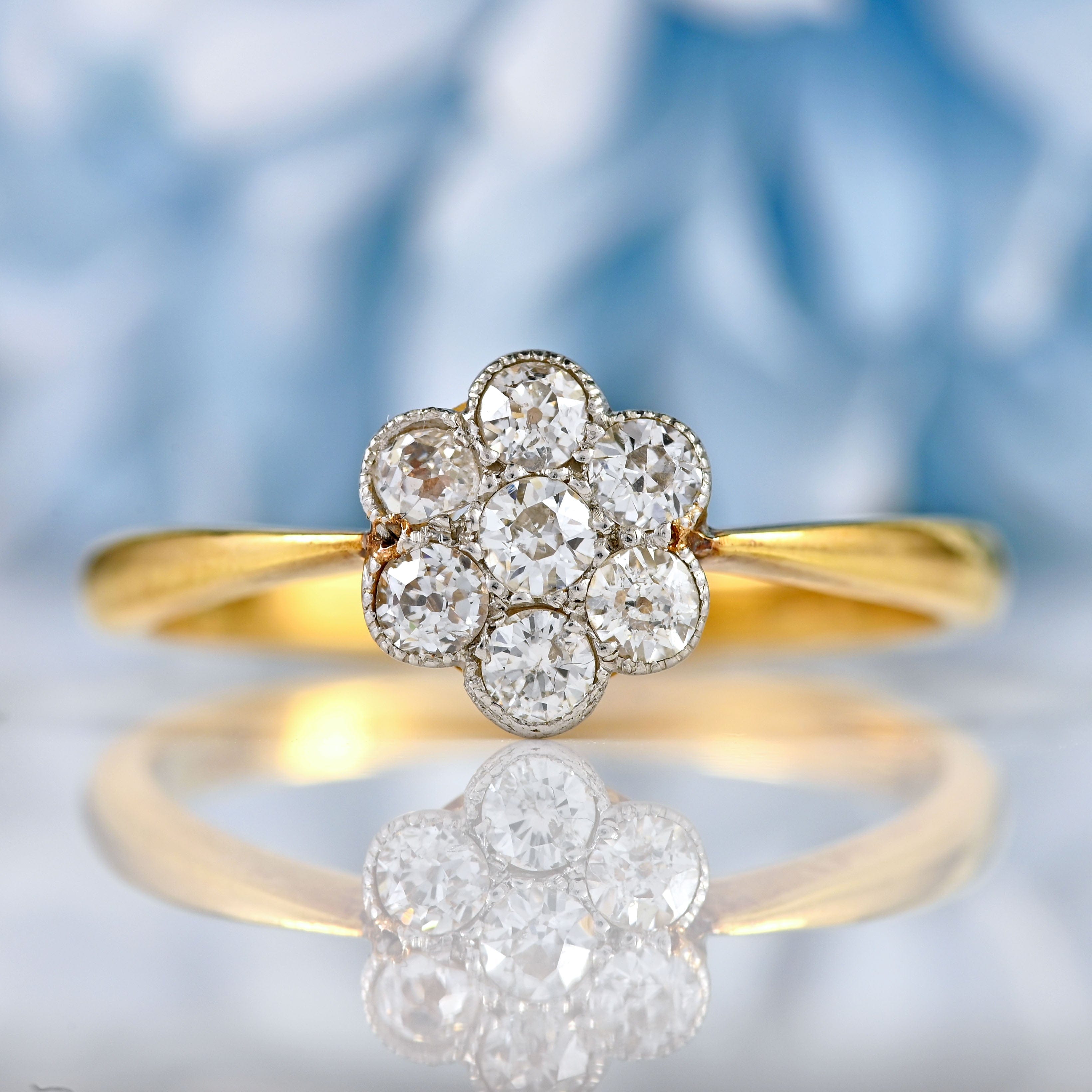 Art Deco 18ct Gold & Platinum Seven-Stone Diamond Daisy Cluster Ring ...